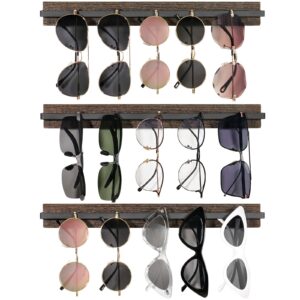 mkono wood sunglasses storage organizer wall mounted rustic eyeglasses display holder eyewear glasses hanging rack for entryway living room bedroom, 3 pack, brown