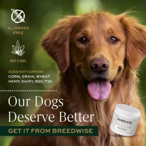 Breedwise Calming Bites All Natural Holistic Anxiety and Stress Reducing Hickory Bacon Flavored Dog Treats, 60 Count Jar