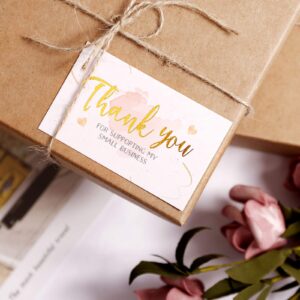 120 Thank You For Supporting My Small Business Cards (3.5 x 2 Inches), Blush Pink and Gold Theme Custom Thank You Cards for Online, Retail Store, Handmade Goods, Customer Package Inserts