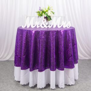 ShinyBeauty Sequin Tablecloth Round 70 Inch Purple Glitter Table Cover Overlay for Wedding Banquet Baby Bridal Shower (70'', Purple)