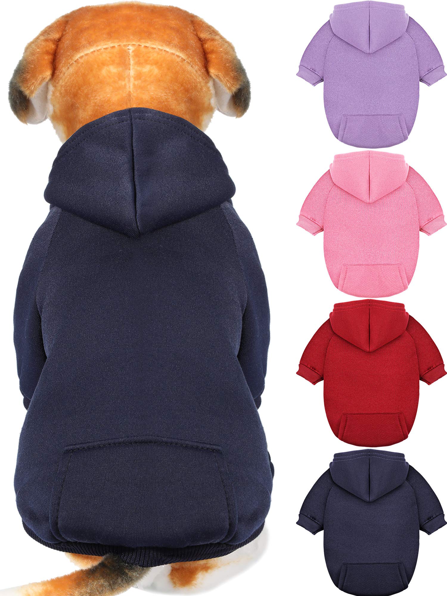 Syhood 4 Pieces Small Dog Sweaters Dog Hoodie Clothes with Hat for Small Dogs Chihuahua Clothes with Pocket Puppy Pet Winter Clothes Warm Hoodies Coat Sweater Shirt(M)