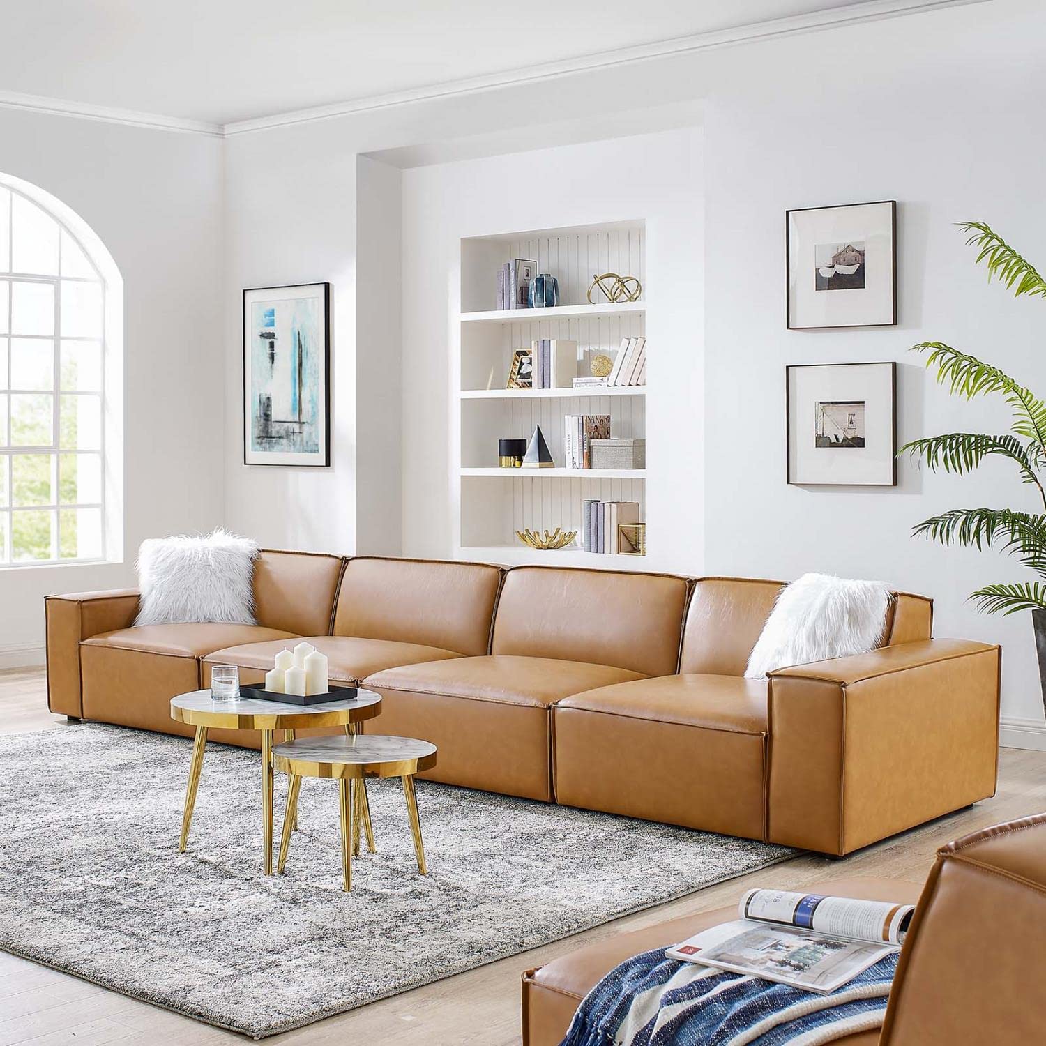 Modway Restore Vegan Leather Sectional 4-Seater Sofa in Tan