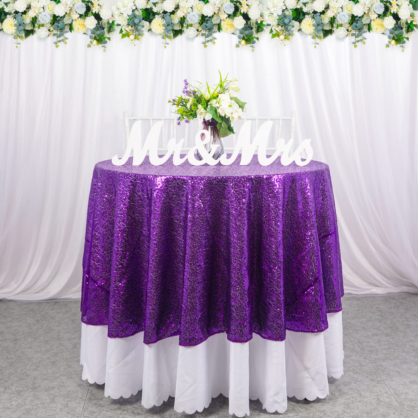 ShinyBeauty Sequin Tablecloth Round 70 Inch Purple Glitter Table Cover Overlay for Wedding Banquet Baby Bridal Shower (70'', Purple)