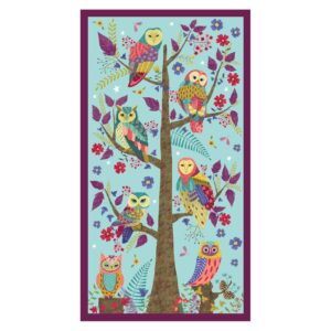 blank quilting owl prowl digital 24'' panel fabric, aqua