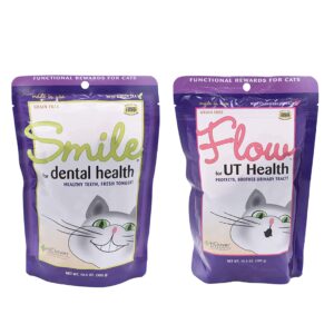 in clover smile daily dental health soft chews for cats (10.5 oz) & flow soft chews for cats, daily support for ut health (10.5 oz)