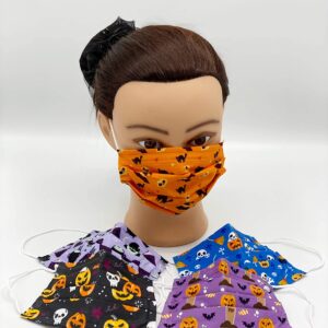 SIPA 50 PCS Kids Disposable Face Masks,Trick-or-treat Skull Pumpkin Bat Print Fabric Protection with Elastic Earloops 3 layer protection for kids Daily Use Breathable & Comfortable