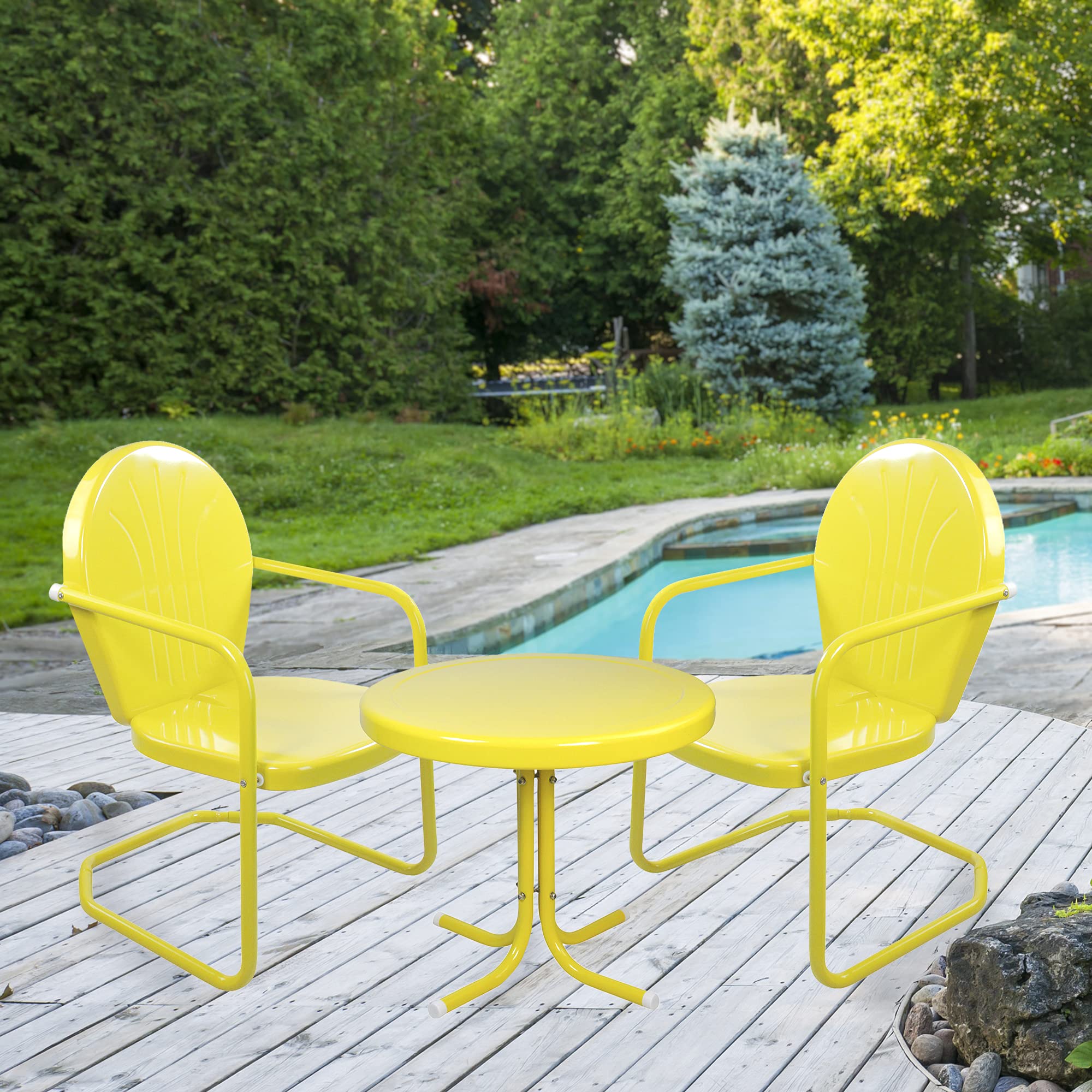 Northlight 3-Piece Retro Metal Tulip Chairs and Side Table Outdoor Set, 34", Yellow