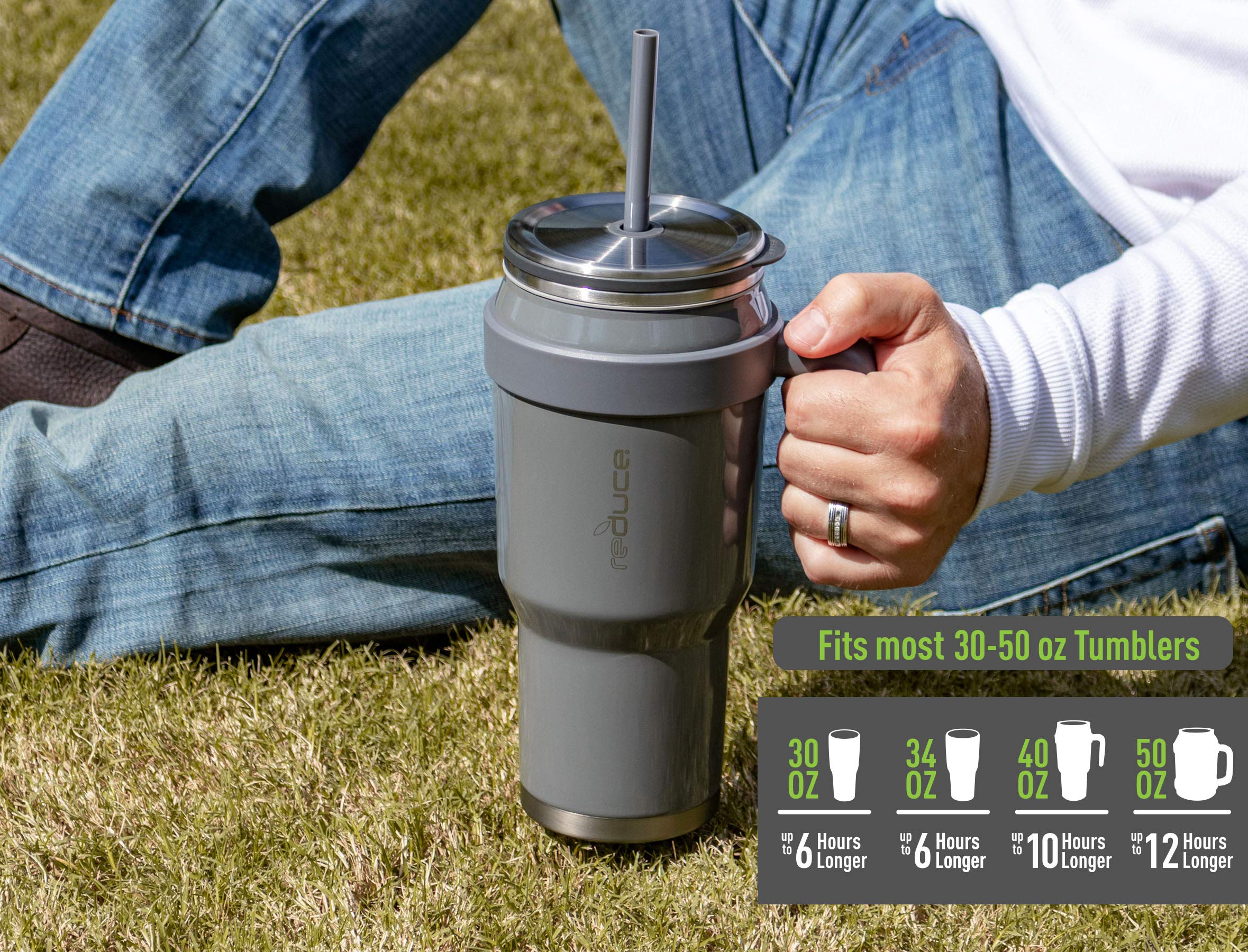 Reduce Vacuum Insulated Cold 1 Pro Tumbler-Mug Lid - Vacu-Shield Technology Keeps Drinks Colder for Longer - Includes 2 Straws - Fits most 30-50oz Tumblers or Mugs