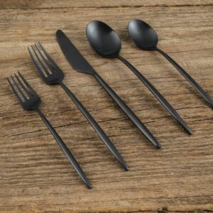 Cambridge S505120CKW12R Gaze Black Satin 20-Piece Flatware Set, Service for 4, silver