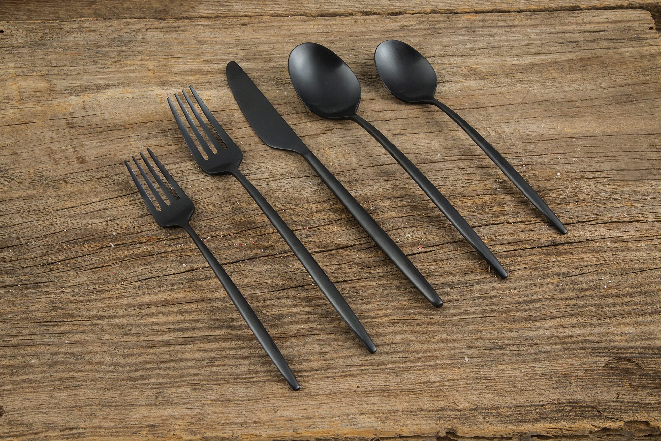 Cambridge S505120CKW12R Gaze Black Satin 20-Piece Flatware Set, Service for 4, silver