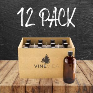 VINEVIDA 16 oz Amber Glass Bottles - 12 Pack Amber Boston Glass Bottles With Poly Cap - Bulk Glass Bottles - Empty Tincture Bottles for Essential Oils, Lab Chemicals, and Perfumes - Refillable Bottles