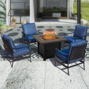 patiofestival outdoor furniture patio conversation set csa certification 50,000 btu 33.9 inch propane fire pit table sets with rocking chairs (5 pcs,blue)