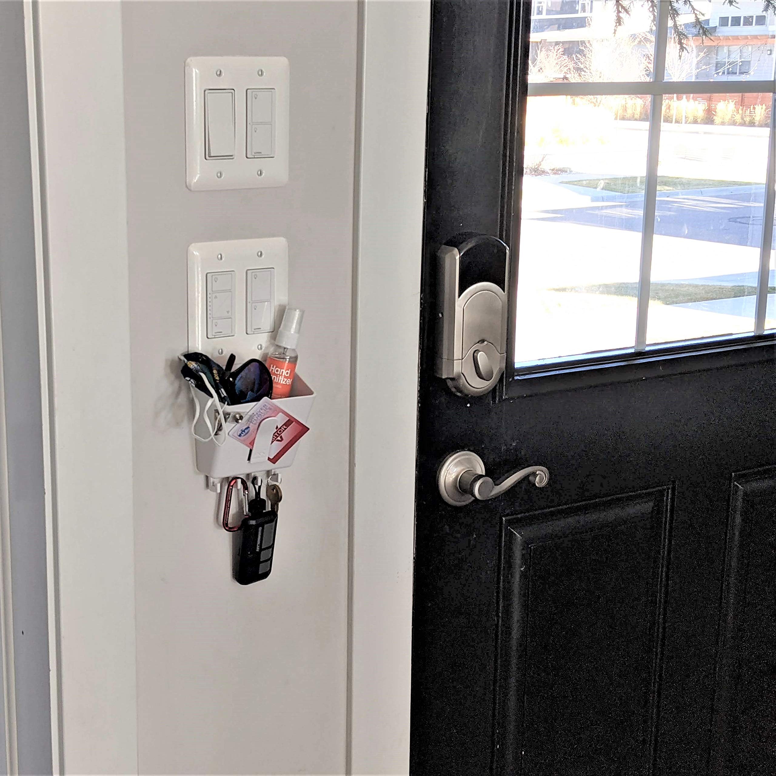 The No Screwups Switch Pocket Wall Organizer and Key Hook (Black, 1-Pack): Installs in Seconds on Any Switch or Outlet with No Screws or Tape. Great for Bedrooms, Kitchens, Bathrooms, Garages, Offices