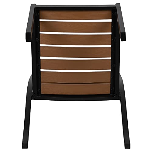 Flash Furniture Lark Outdoor Stackable Side Chair with Faux Teak Poly Slats