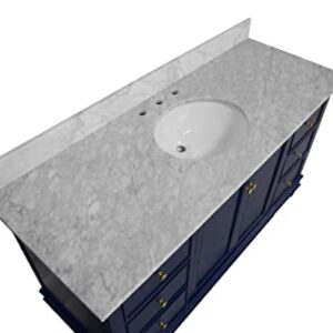 Kitchen Bath Collection Bella 60-inch Single Bathroom Vanity (Carrara/Royal Blue): Includes Royal Blue Cabinet with Authentic Italian Carrara Marble Countertop and White Ceramic Sink