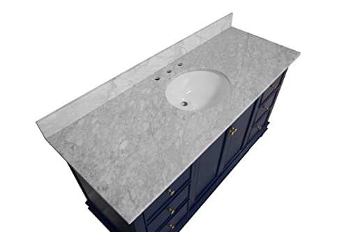 Kitchen Bath Collection Bella 60-inch Single Bathroom Vanity (Carrara/Royal Blue): Includes Royal Blue Cabinet with Authentic Italian Carrara Marble Countertop and White Ceramic Sink