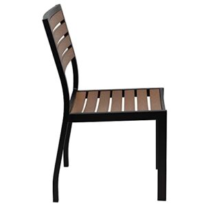 Flash Furniture Lark Outdoor Stackable Side Chair with Faux Teak Poly Slats