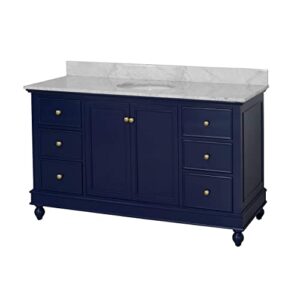 Kitchen Bath Collection Bella 60-inch Single Bathroom Vanity (Carrara/Royal Blue): Includes Royal Blue Cabinet with Authentic Italian Carrara Marble Countertop and White Ceramic Sink