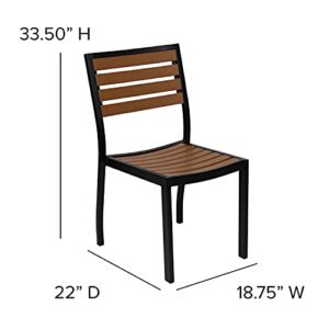 Flash Furniture Lark Outdoor Stackable Side Chair with Faux Teak Poly Slats