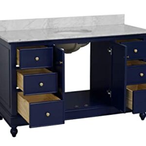 Kitchen Bath Collection Bella 60-inch Single Bathroom Vanity (Carrara/Royal Blue): Includes Royal Blue Cabinet with Authentic Italian Carrara Marble Countertop and White Ceramic Sink