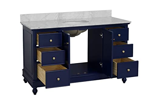 Kitchen Bath Collection Bella 60-inch Single Bathroom Vanity (Carrara/Royal Blue): Includes Royal Blue Cabinet with Authentic Italian Carrara Marble Countertop and White Ceramic Sink