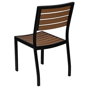 Flash Furniture Lark Outdoor Stackable Side Chair with Faux Teak Poly Slats