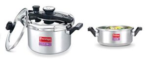 prestige clip-on essential combi pack 5l + 3 l aluminium pressure cooker with 1 lid and a glass lid