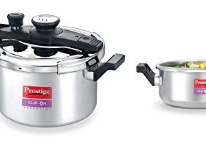 Prestige Clip-On Essential Combi Pack 5L + 3 L Aluminium Pressure Cooker with 1 Lid and a Glass Lid