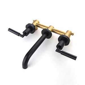 RBROHANT Matte Black Wall Mount Bathroom Faucet, Wall Mounted Sink Faucet, Dual Handle, Solid Brass, Rough-in Valve Included