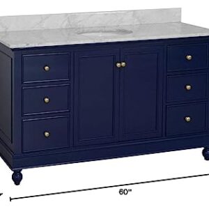 Kitchen Bath Collection Bella 60-inch Single Bathroom Vanity (Carrara/Royal Blue): Includes Royal Blue Cabinet with Authentic Italian Carrara Marble Countertop and White Ceramic Sink