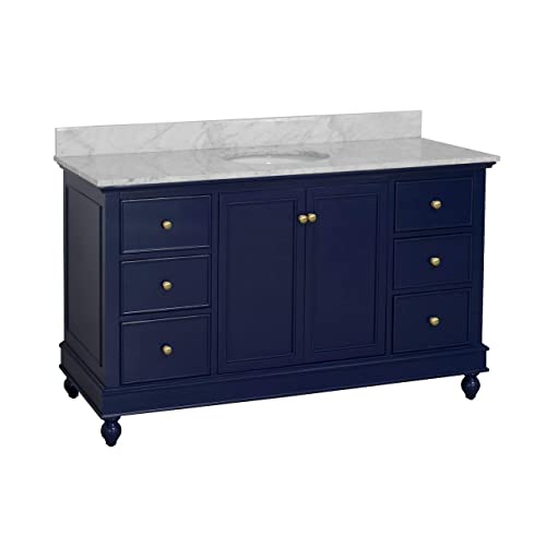 Kitchen Bath Collection Bella 60-inch Single Bathroom Vanity (Carrara/Royal Blue): Includes Royal Blue Cabinet with Authentic Italian Carrara Marble Countertop and White Ceramic Sink