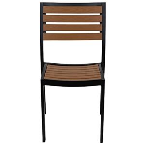 Flash Furniture Lark Outdoor Stackable Side Chair with Faux Teak Poly Slats