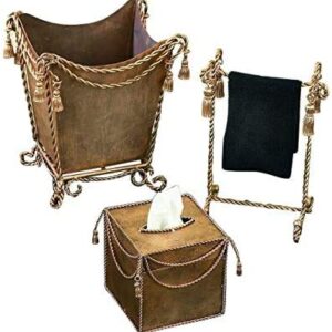 MY SWANKY HOME Luxe Antique Style Gold Iron Waste Basket Swag Tassel Ornate Romantic Bathroom