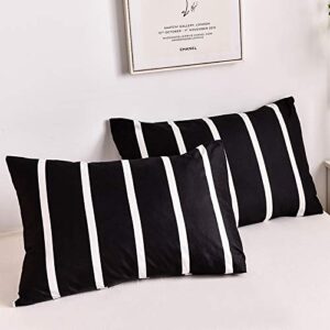 Lightweight Hotel Luxury Duvet Cover 3 Piece Set-Black with White Vertical Stripes Ultra Soft Premium Microfiber Breathable Comforter Cover with Zipper Closure, Corner Ties Full/Queen (90x90 inches) …