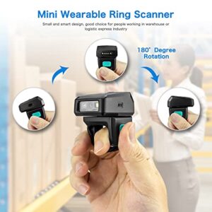 NETUM Bluetooth 2D QR Ring Barcode Scanner, Wearable Mini Bar Code Reader with Charging Cradle and Built-in Memory, Fast and Precise scanning - RS9000