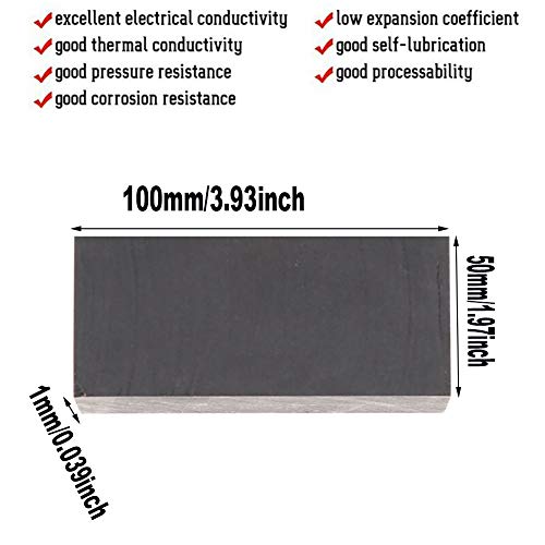 SOFIALXC Graphite Plate Panel Sheet 99.9% Pure Carbon Electrode Pyrolytic 100Mmx50mm 5Pcs,Thickness 1mm