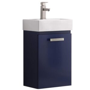 LUCA Kitchen & Bath LC17XBP Brielle 16.5” Single Sink Bathroom Vanity Porcelain Countertop-Freestanding or Wall Mounted, Midnight Blue