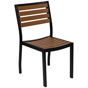 Flash Furniture Lark Outdoor Stackable Side Chair with Faux Teak Poly Slats