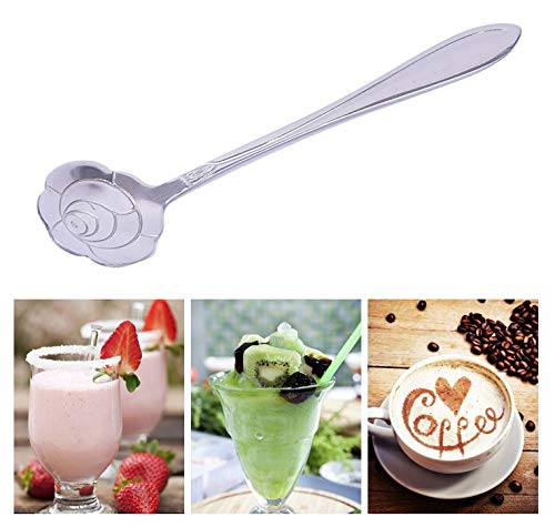 20 Pieces Stainless Steel Rose Flower Coffee Spoon Dessert Spoon Sugar Spoon Ice Cream Spoon Stirring Spoon Tea Spoon Milkshake Spoon Set for Tableware Kitchen, Cafe or Bar