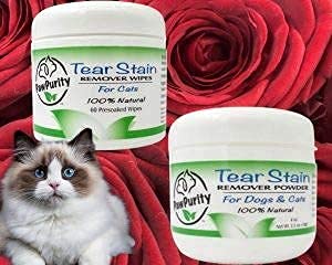 PawPurity Tear Stain Remover Wipes (60 pcs) for Cats | 100% Natural, Safe and Effective. | Removes Stains from Eyes of Cats and Kittens | Recommended by Vets/Groomers | Contains Colloidal Silver