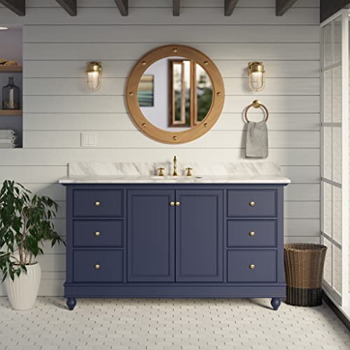 Kitchen Bath Collection Bella 60-inch Single Bathroom Vanity (Carrara/Royal Blue): Includes Royal Blue Cabinet with Authentic Italian Carrara Marble Countertop and White Ceramic Sink