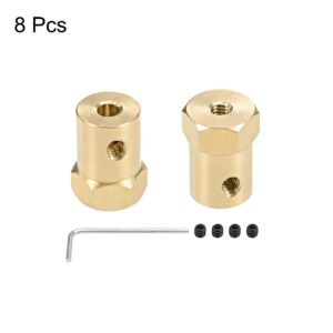 uxcell Hex Coupler 4mm Bore Motor Hex Brass Shaft Coupling Flexible Connector for Car Wheels Tires Shaft Motor 8pcs