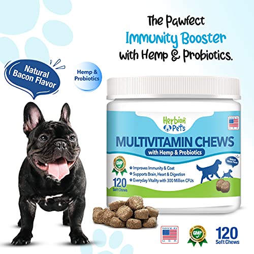 Herbion Pets Multivitamin Chews with Minerals & Probiotics; Improves Immunity & Coat; Supports Digestion; Brain & Heart Health; Delicious Natural Duck Flavor; Dog Supplements & Vitamins