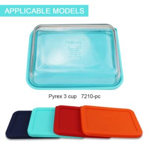 Sophico 3 Cup Rectangle Silicone Storage Cover Lids Replacement for Pyrex 7210-PC Glass Bowls, Container not Included (MINT, 2 Pack)