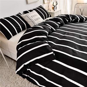 Lightweight Hotel Luxury Duvet Cover 3 Piece Set-Black with White Vertical Stripes Ultra Soft Premium Microfiber Breathable Comforter Cover with Zipper Closure, Corner Ties Full/Queen (90x90 inches) …