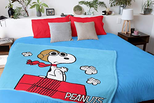 INTIMO Peanuts Snoopy The Flying Ace and The Red Baron Dogfight Fleece Plush Silk Touch Throw Blanket