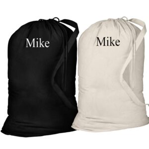 large personalized embroidered custom laundry bags - college student bag (black & natural)