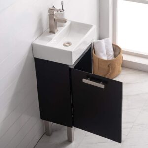 LUCA Kitchen & Bath LC17XKP Brielle 16.5” Single Sink Bathroom Vanity in Black with Porcelain Countertop-Freestanding or Wall Mounted