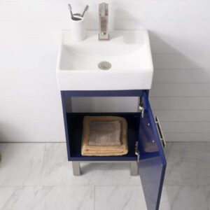 LUCA Kitchen & Bath LC17XBP Brielle 16.5” Single Sink Bathroom Vanity Porcelain Countertop-Freestanding or Wall Mounted, Midnight Blue