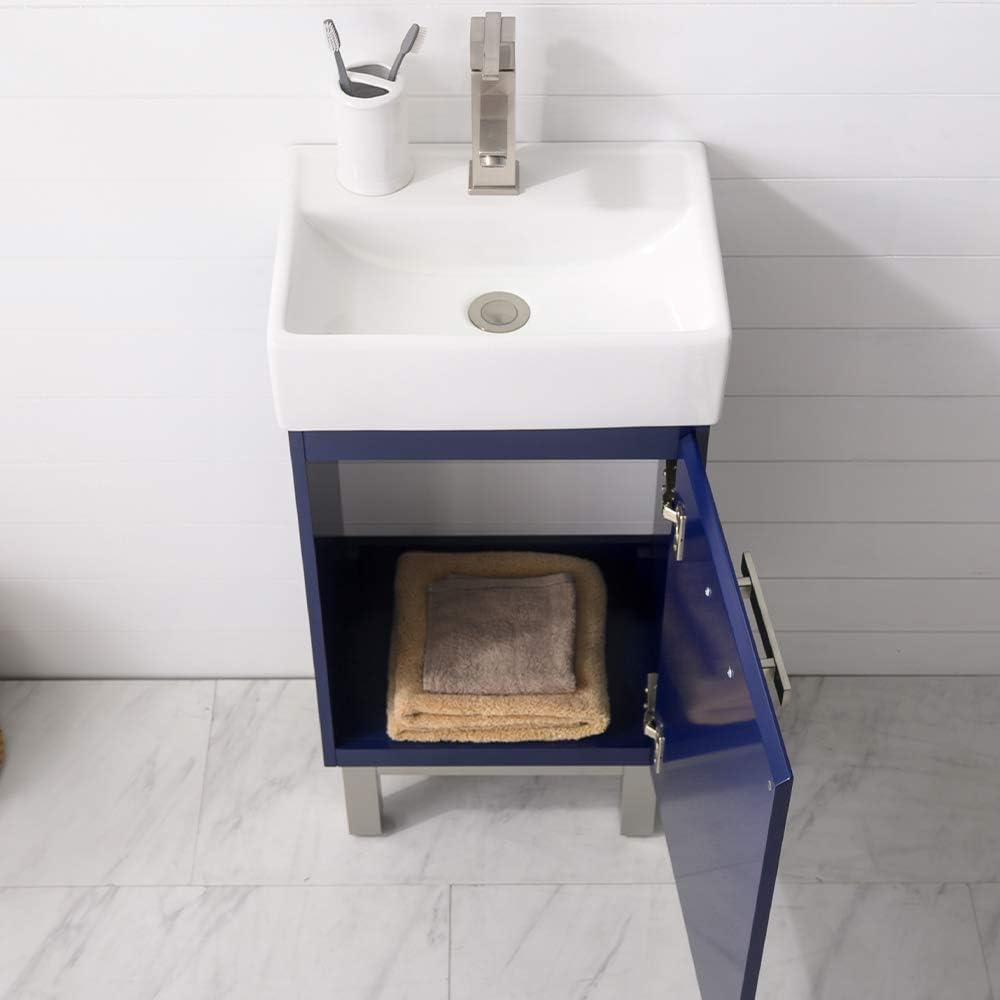 LUCA Kitchen & Bath LC17XBP Brielle 16.5” Single Sink Bathroom Vanity Porcelain Countertop-Freestanding or Wall Mounted, Midnight Blue